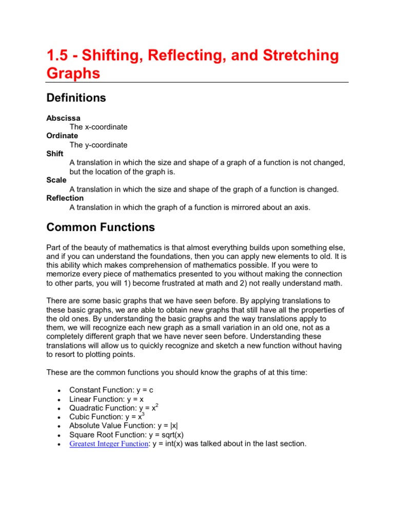 Shifting of Graphs | PDF | Function (Mathematics) | Cartesian ...