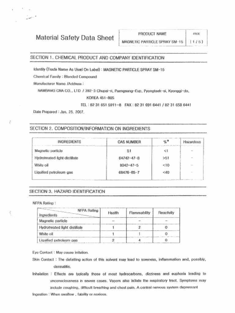 Magnetic Particle Spray - SM 15 Msds | PDF