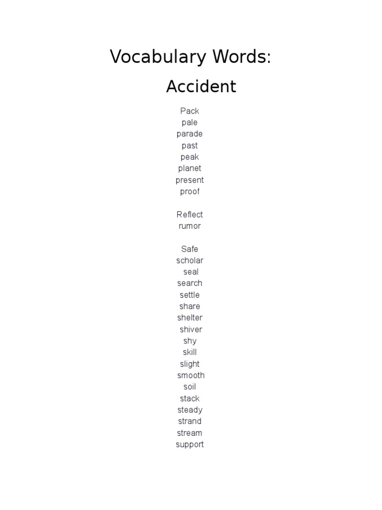 Vocabulary Words:: Accident | PDF