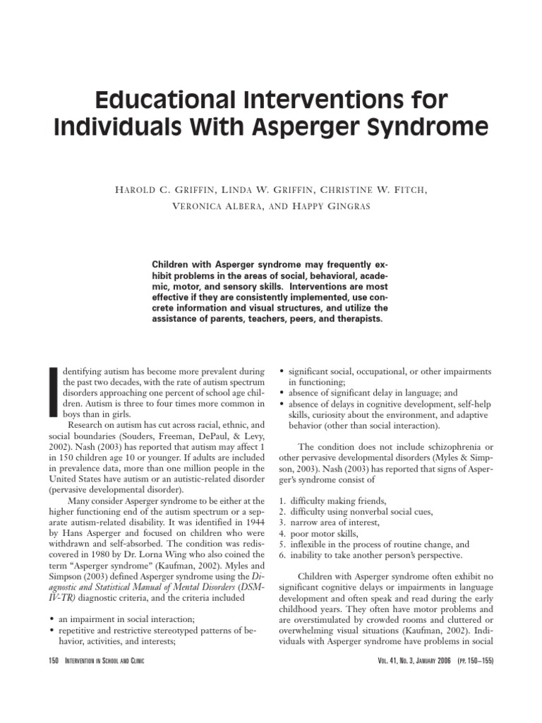 Aspergers - Educational Interventions | PDF | Asperger Syndrome ...