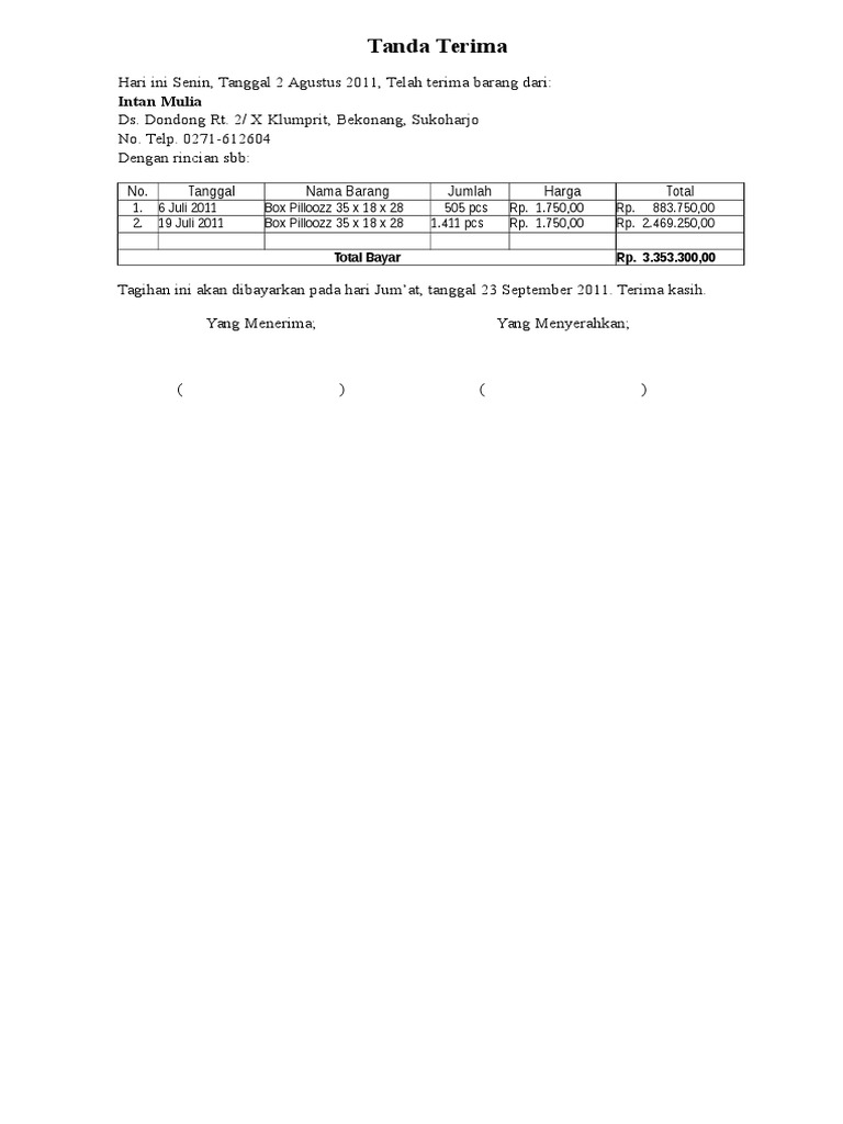 Tanda Terima Invoice | PDF
