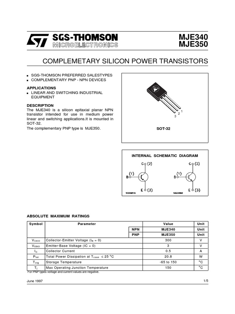Mje 340 350 | PDF | Bipolar Junction Transistor | Electronic Engineering