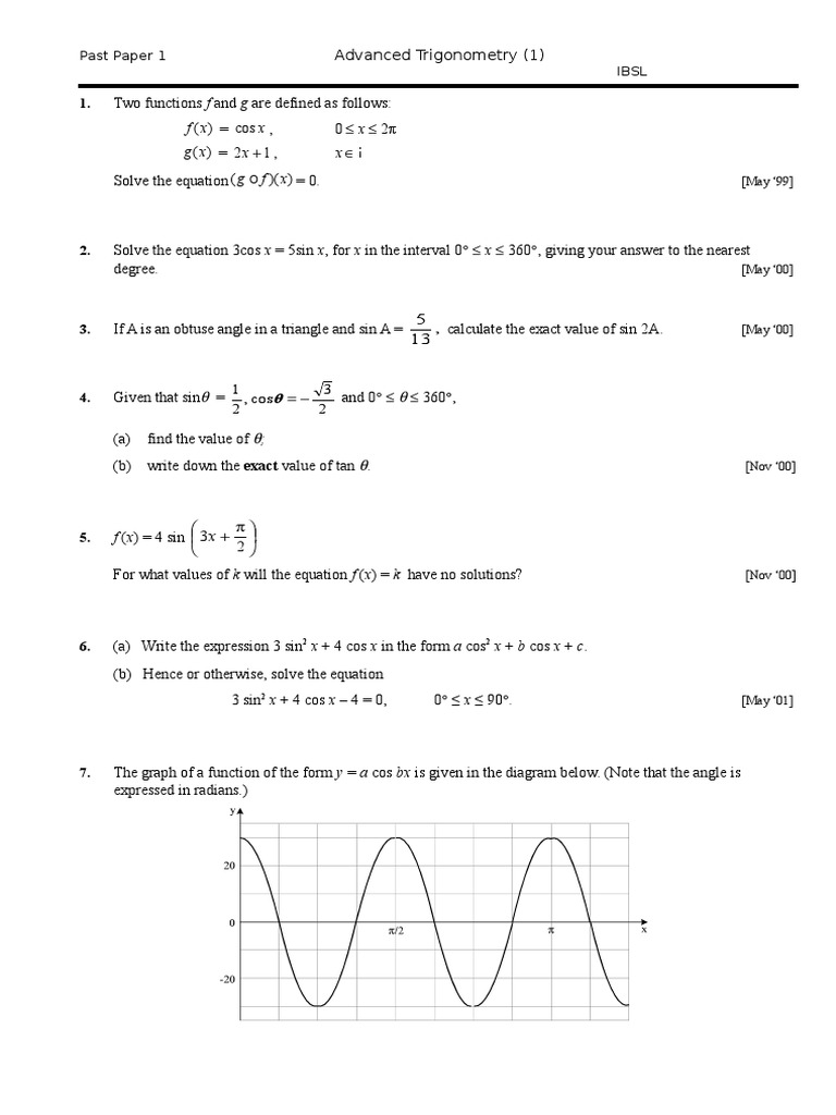 10 Advanced Trigonometry Part 1 | PDF | Sine | Trigonometric Functions