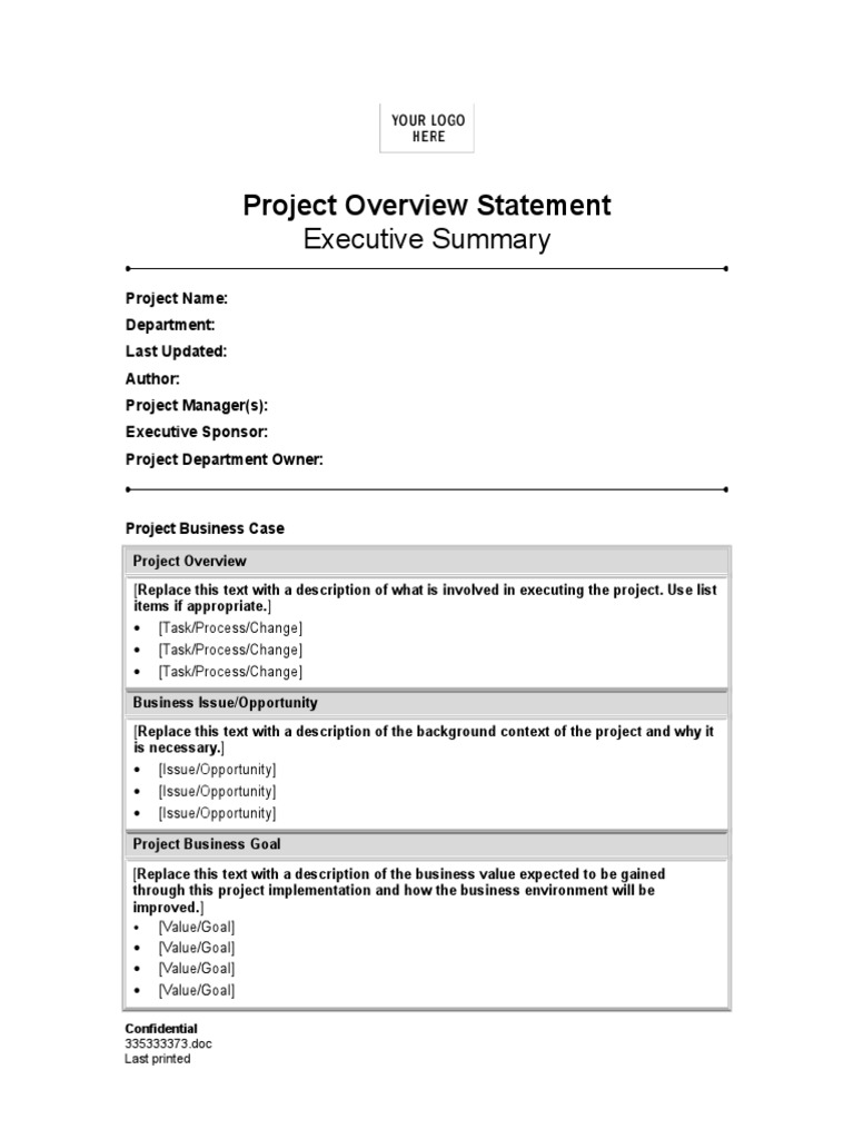 Project Overview Statement | PDF | Accountability | Leadership