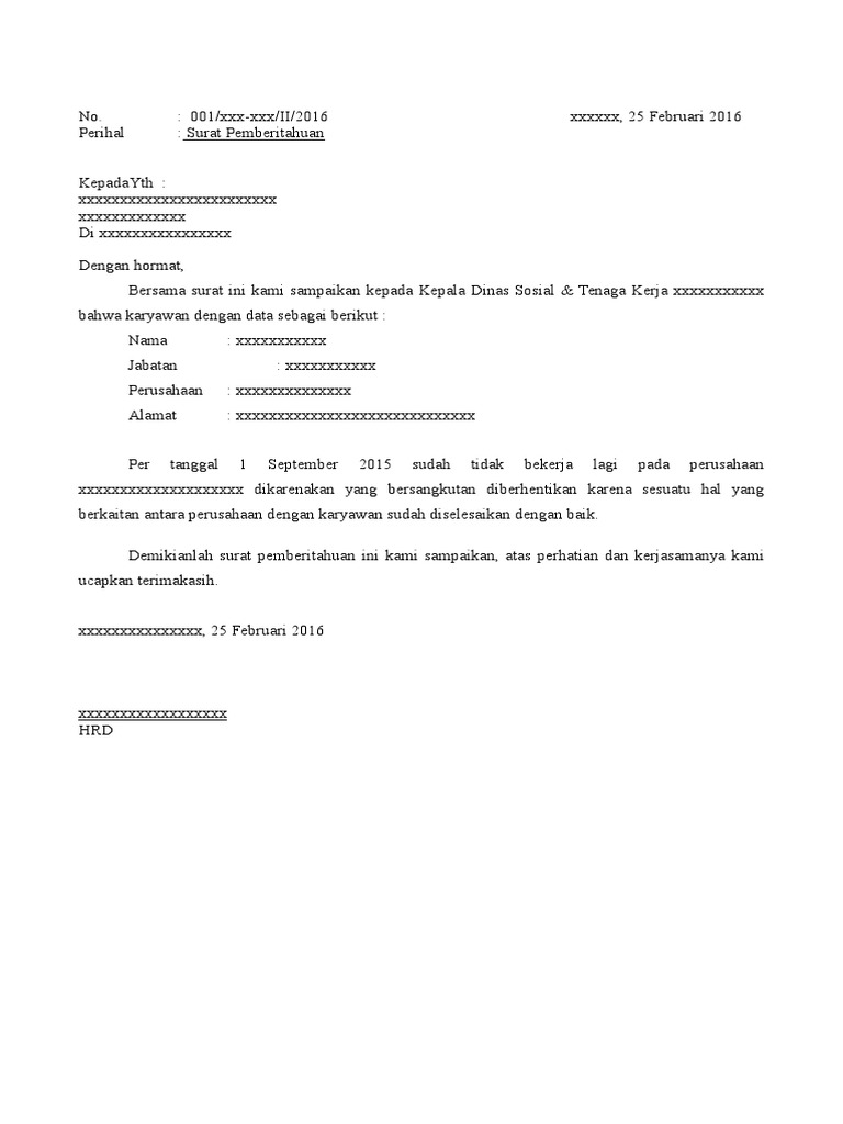 Contoh Format Surat Pemberitahuan (2016) | PDF