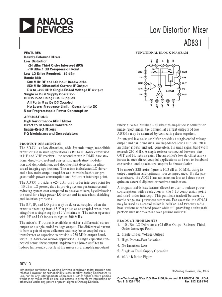 AD831-MIXER 200-500MHz | PDF | Amplifier | Electrostatic Discharge