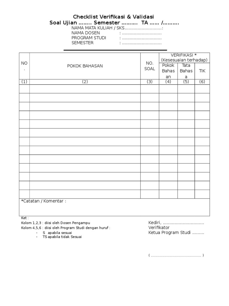 12 Form Verifikasi Validasi Soal Ujian1 | PDF