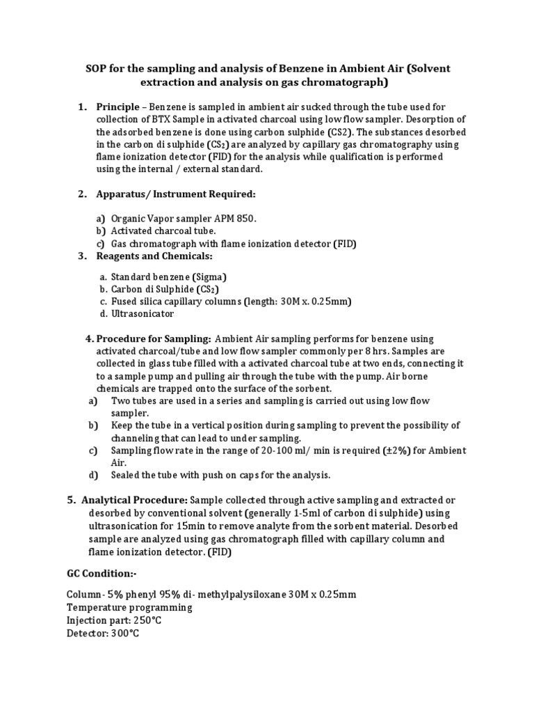Benzene in Air by GC | PDF | Gas Chromatography | Chromatography