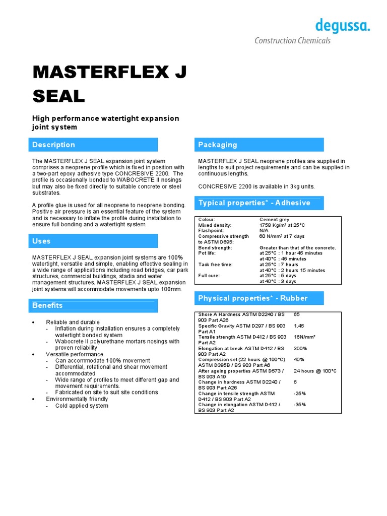 TDS - Masterflex J Seal | PDF | Adhesive | Concrete