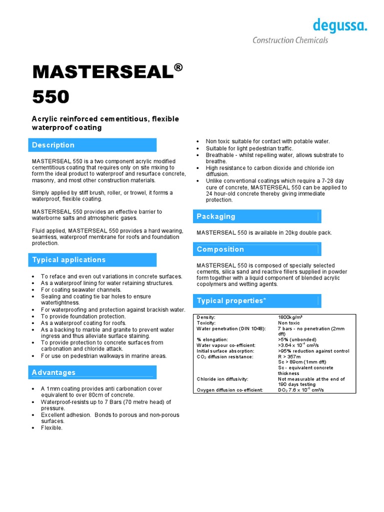 TDS - Masterseal 550 | Concrete | Chloride