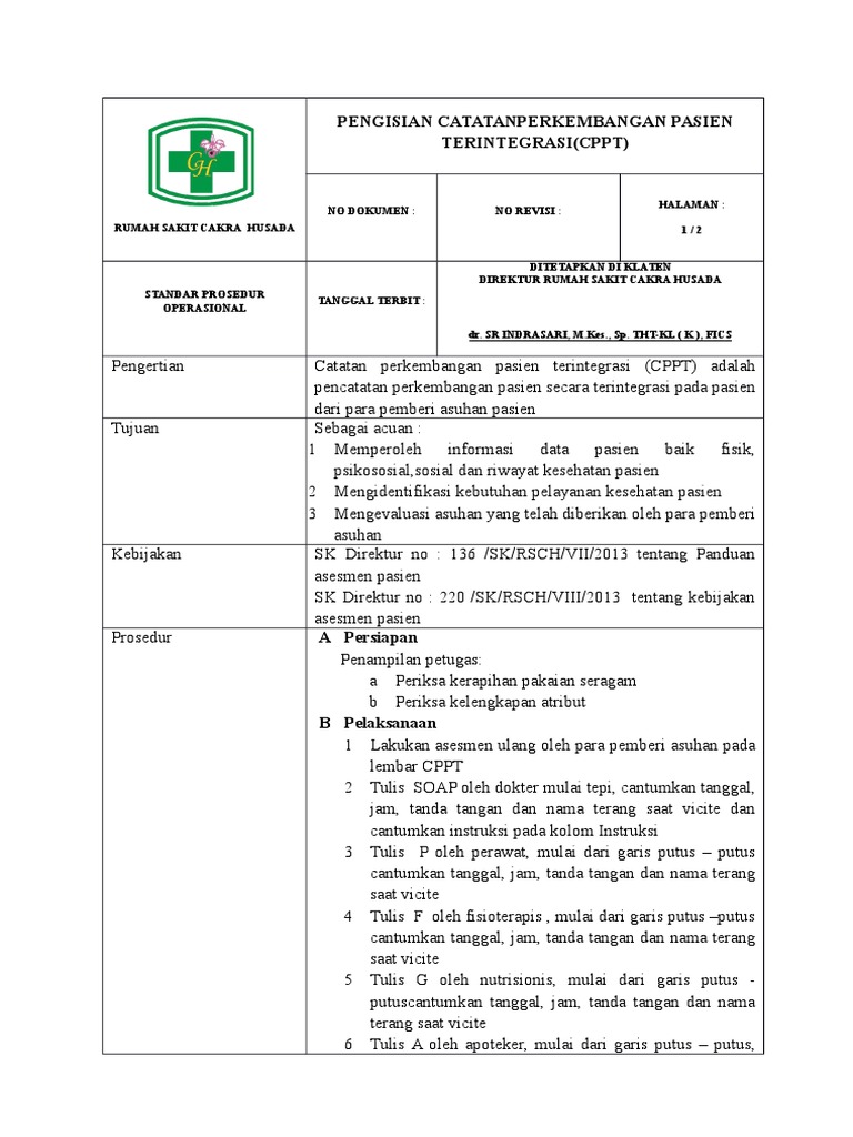 Panduan Pengisian CPPT Pasien | PDF