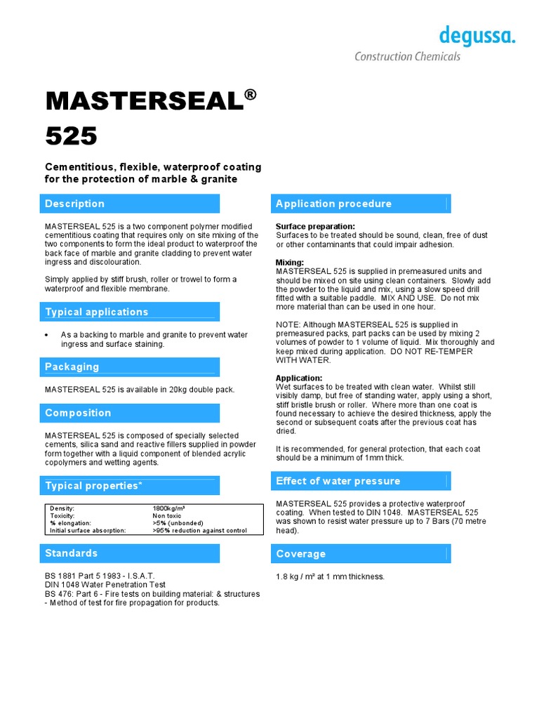 TDS - Masterseal 525 | PDF | Water | Safety