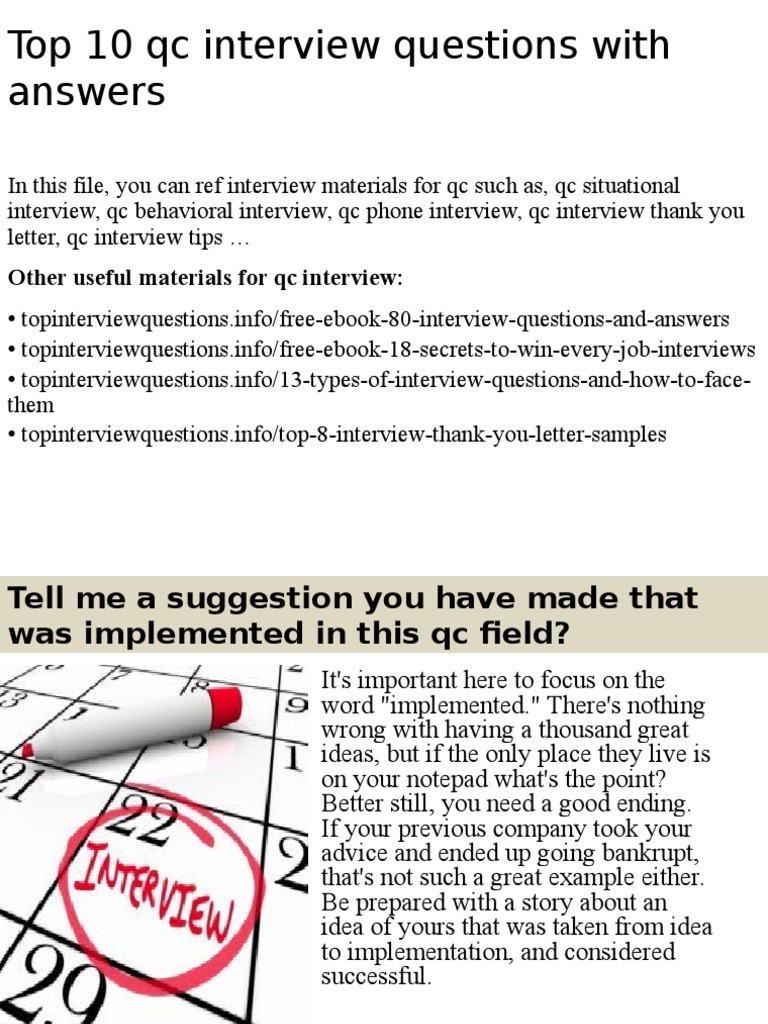 Top 10 QC Interview Questions With Answers | PDF | Job Interview ...