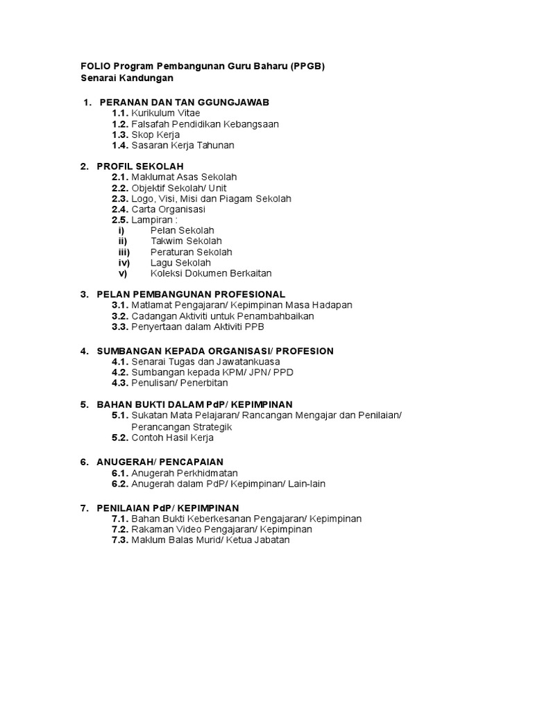 Senarai Kandungan Folio PPGB | PDF
