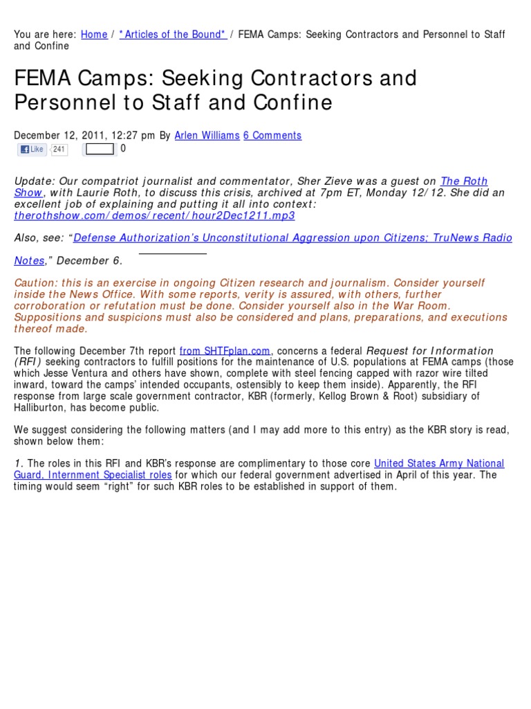 FEMA Camps Documents-4 | PDF | Kbr (Company) | Federal Emergency ...