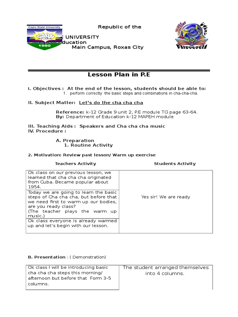 Lesson Plan Cha Cha Cha | PDF | Lesson Plan | Education Theory