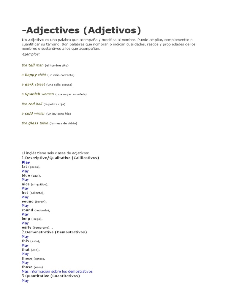 Guía Completa de Adjetivos en Inglés | PDF | Adjetivo | Verbo