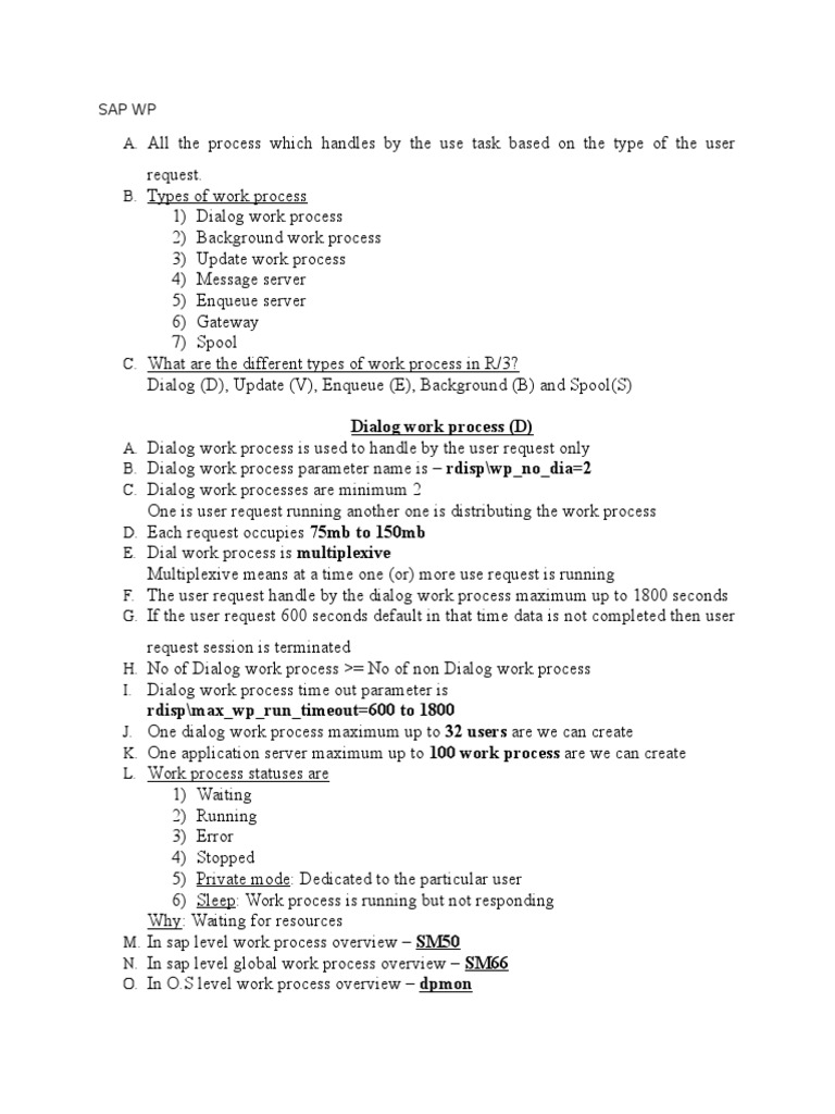 Dialog Work Process (D) : Sap WP | PDF