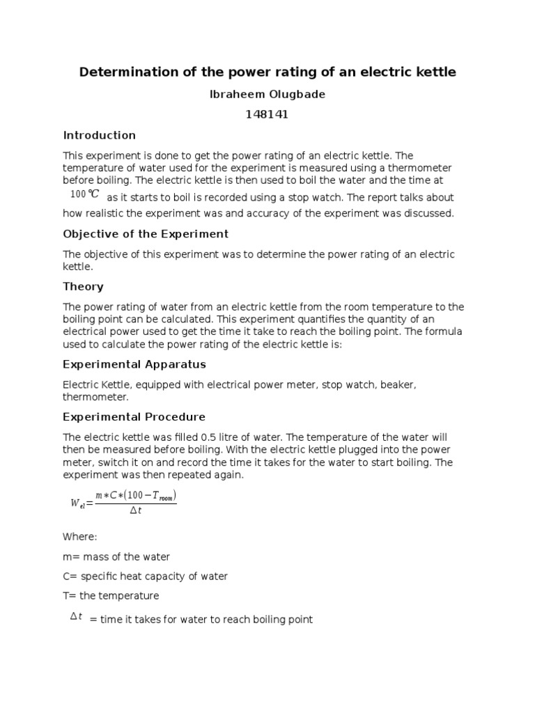 Determine Electric Kettle Power Rating | PDF | Temperature | Thermometer