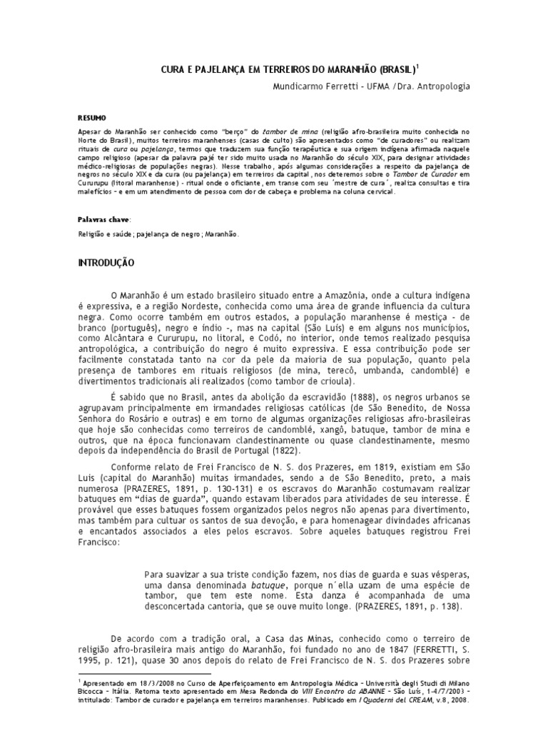 Pajelança e Cura no Maranhão: História e Práticas | PDF | Santo ...