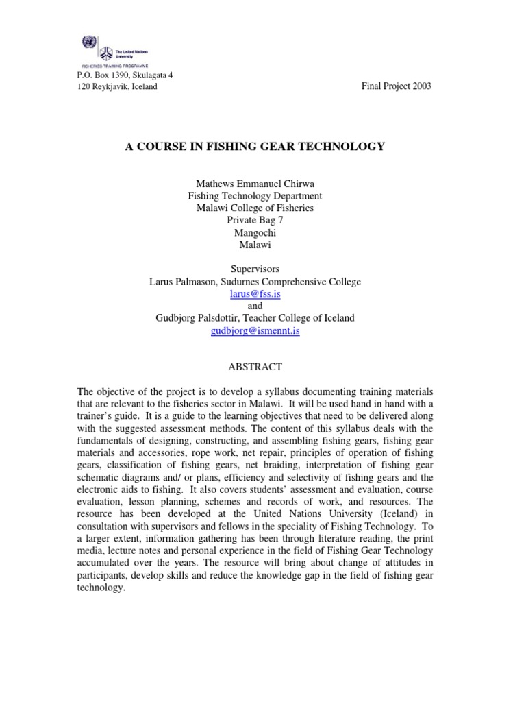 Fishing Gear Technology Course Syllabus | PDF | Rope | Educational ...