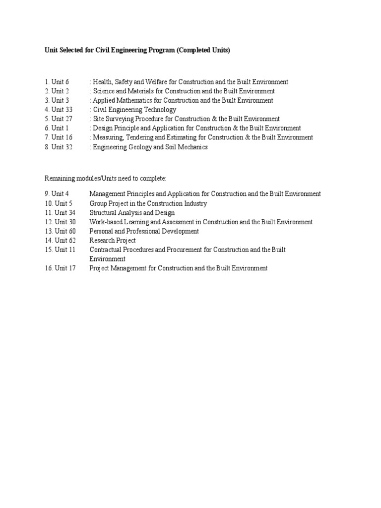 Civil Engineering Program Units Overview | PDF | Art | Computers