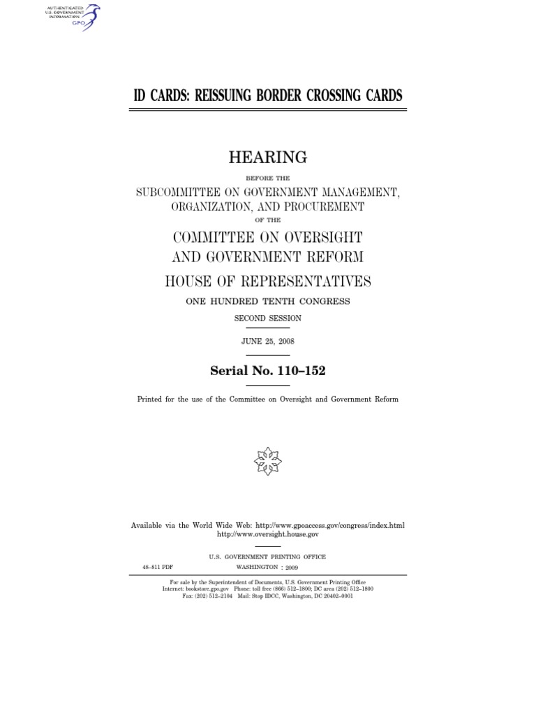 Reissuing U.S. Border Crossing Cards Hearing | PDF | Radio Frequency ...