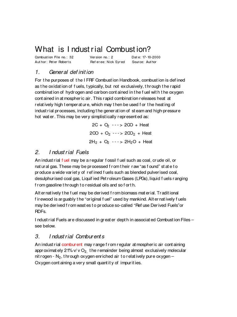 Industrial Combustion Overview | PDF | Combustion | Fuels
