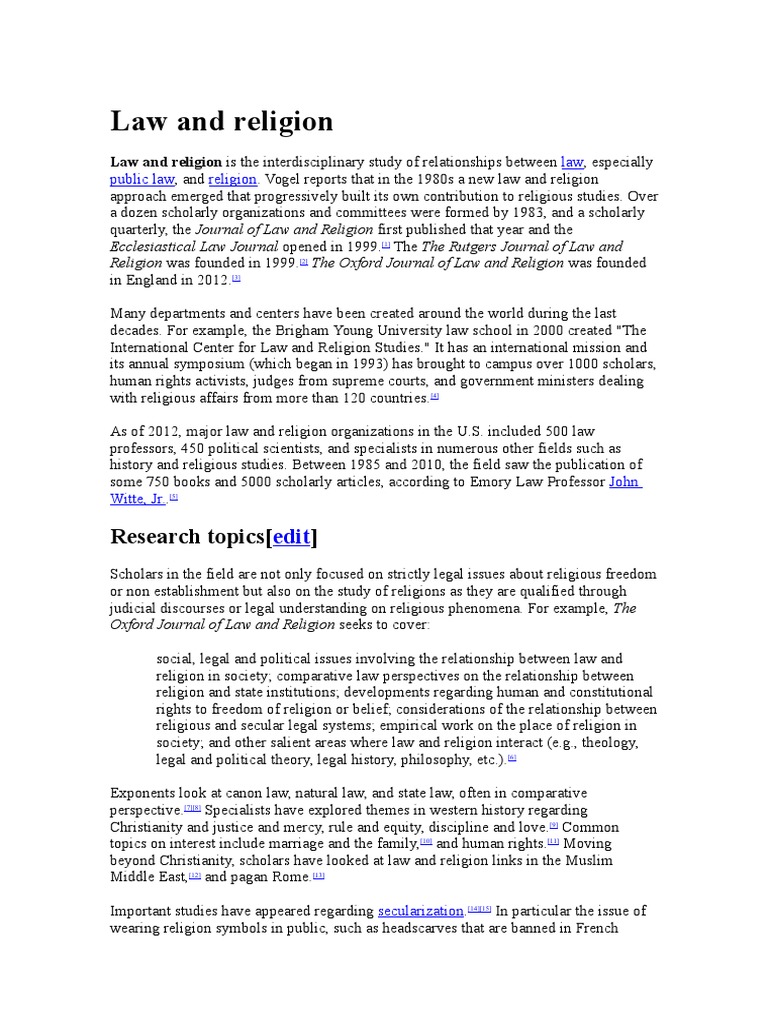 Law and Religion: Research Topics | PDF