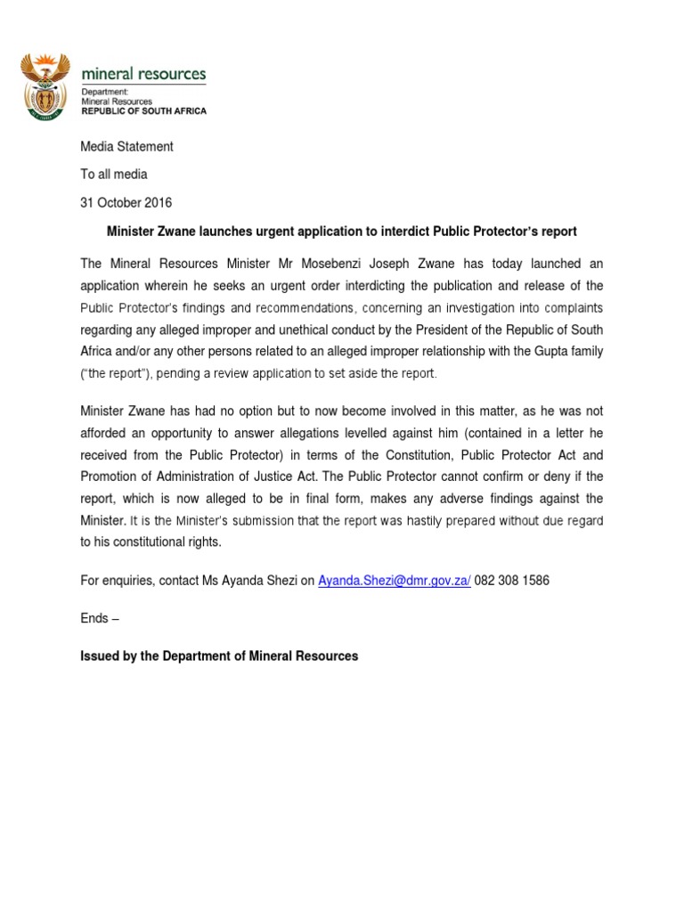 Media Statement - Minister Zwane Launches Urgent Application To ...