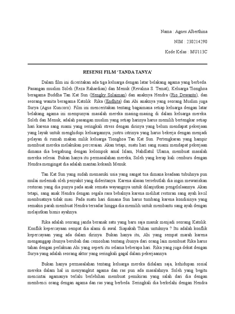 Resensi Film 'Tanda Tanya' | PDF