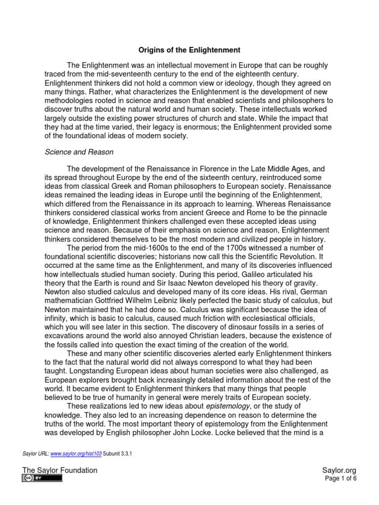 Origins of the Enlightenment Movement | PDF | Age Of Enlightenment | Deism