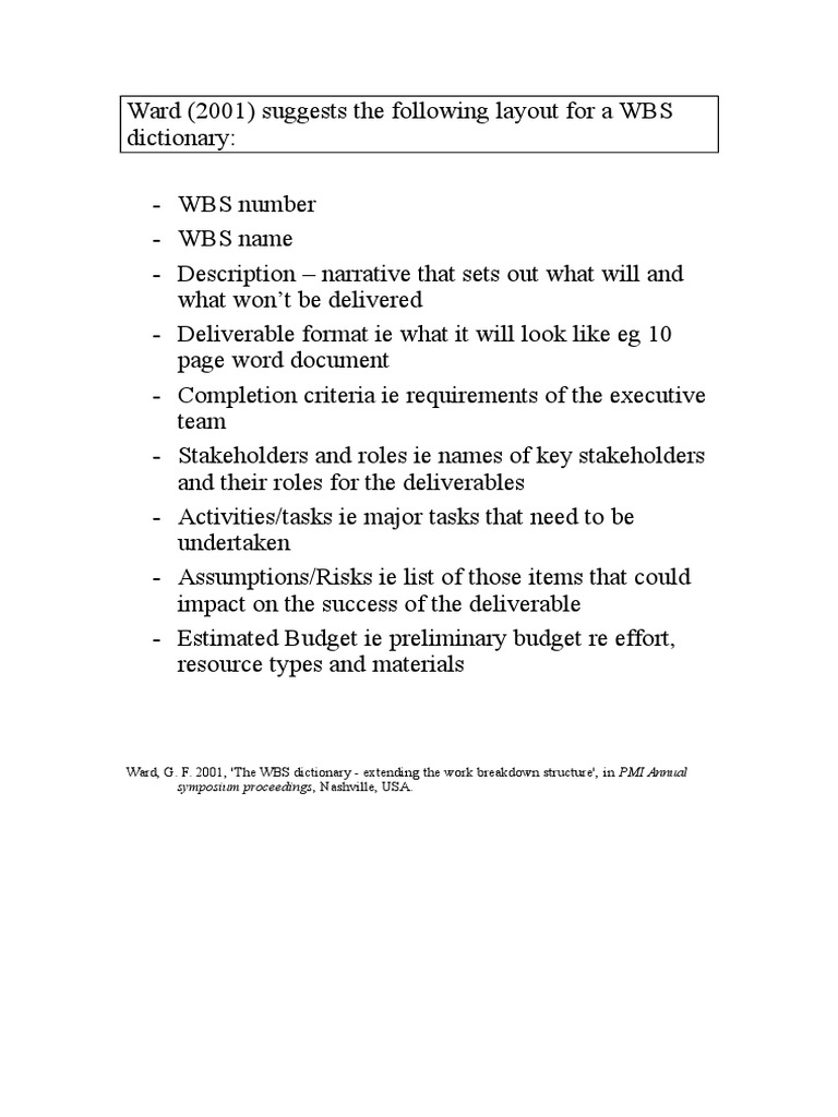 WBS Dictionary Layout Guidelines | PDF