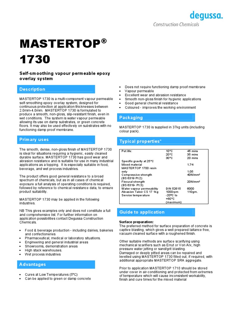 TDS - Mastertop 1730 | PDF | Epoxy | Concrete
