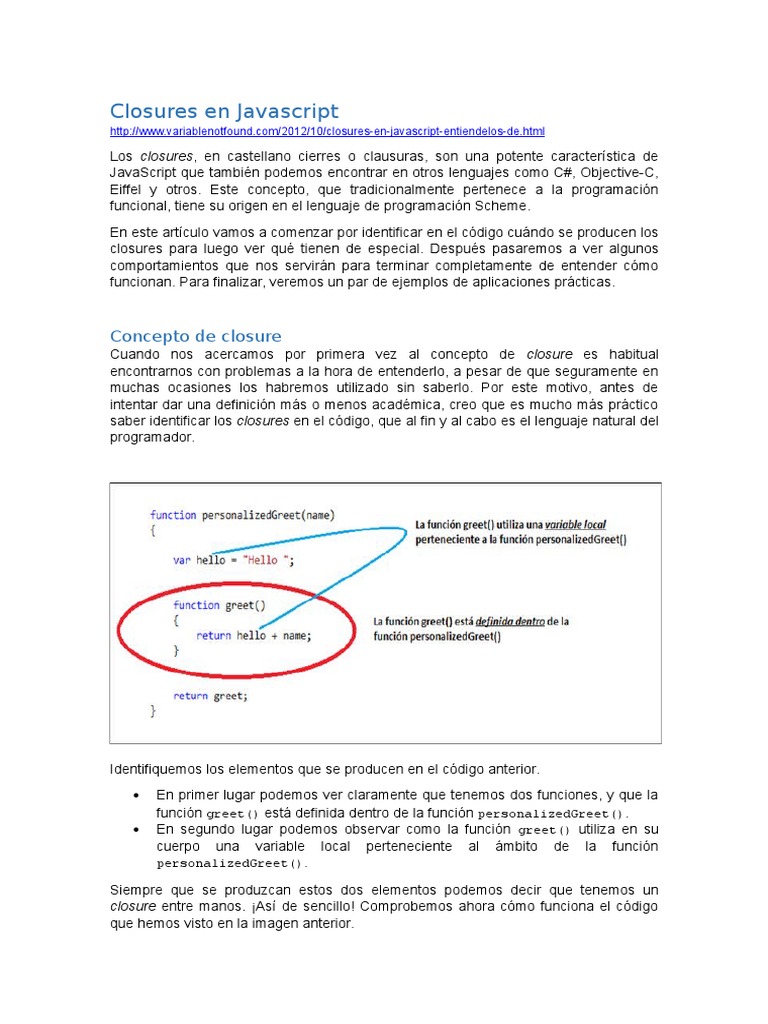 Closures en JavaScript | PDF | Script Java | Variable (informática) Closures en JavaScript | PDF | Script Java | Variable (informática)