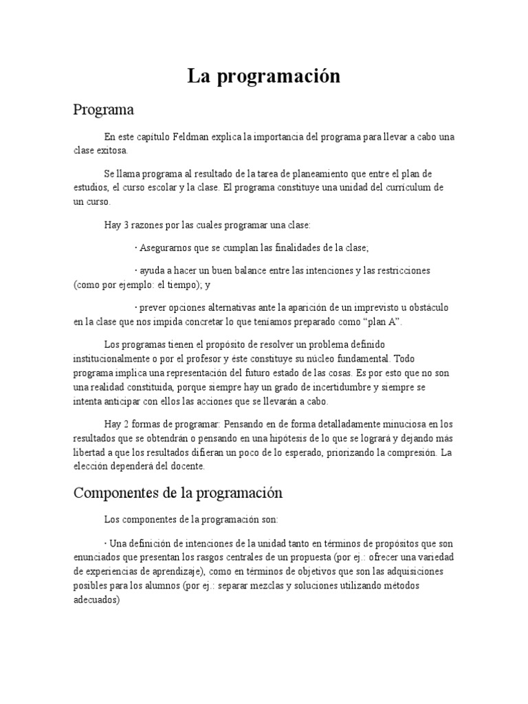 La Programación (Cap. 4 de Feldman) | PDF | Conocimiento | Toma de decisiones