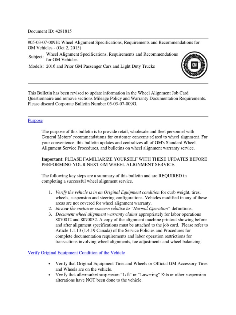 Wheel Alignment Specifications | PDF | Tire | Steering