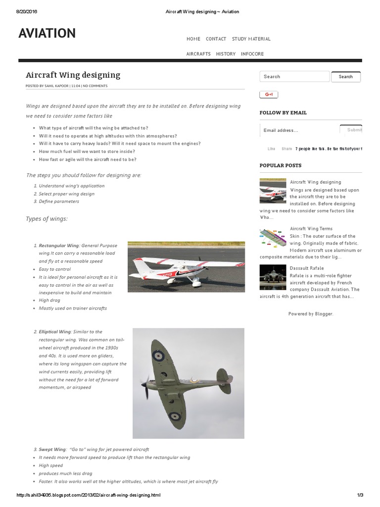 Aircraft Wing Designing - Aviation | PDF | Jet Aircraft | Supersonic Speed