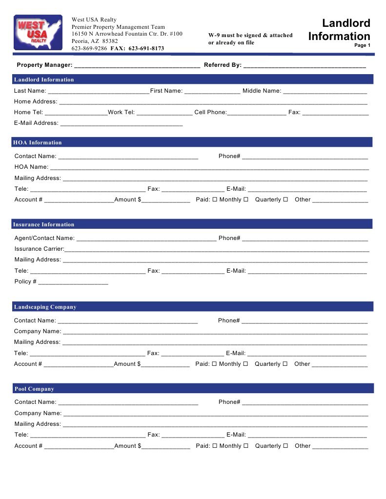 Landlord Information Sheet | Landlord | Property Management