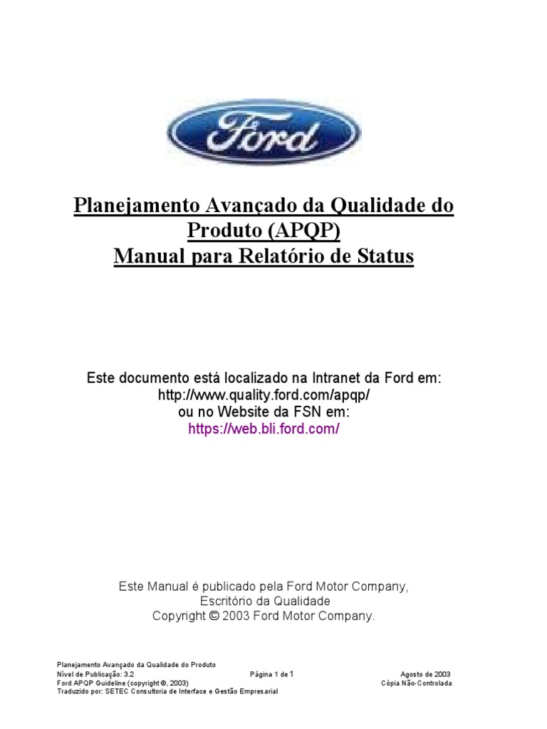 Apqp - Ford | PDF | Consultor | Qualidade (negócios)