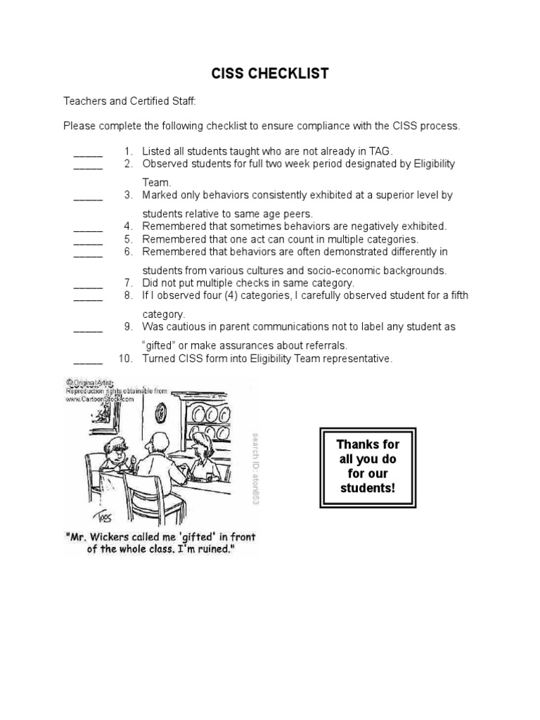 Ciss Checklist - 2016 | PDF