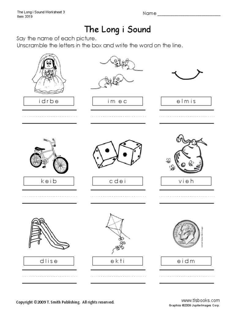 The Long I Sound: Say The Name of Each Picture. Unscramble The Letters ...