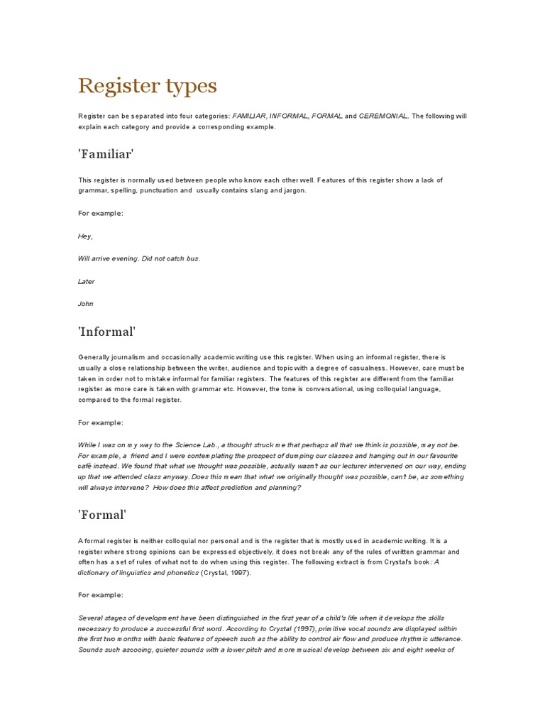 Navigating Registers: Understanding the Distinctions Between Familiar ...