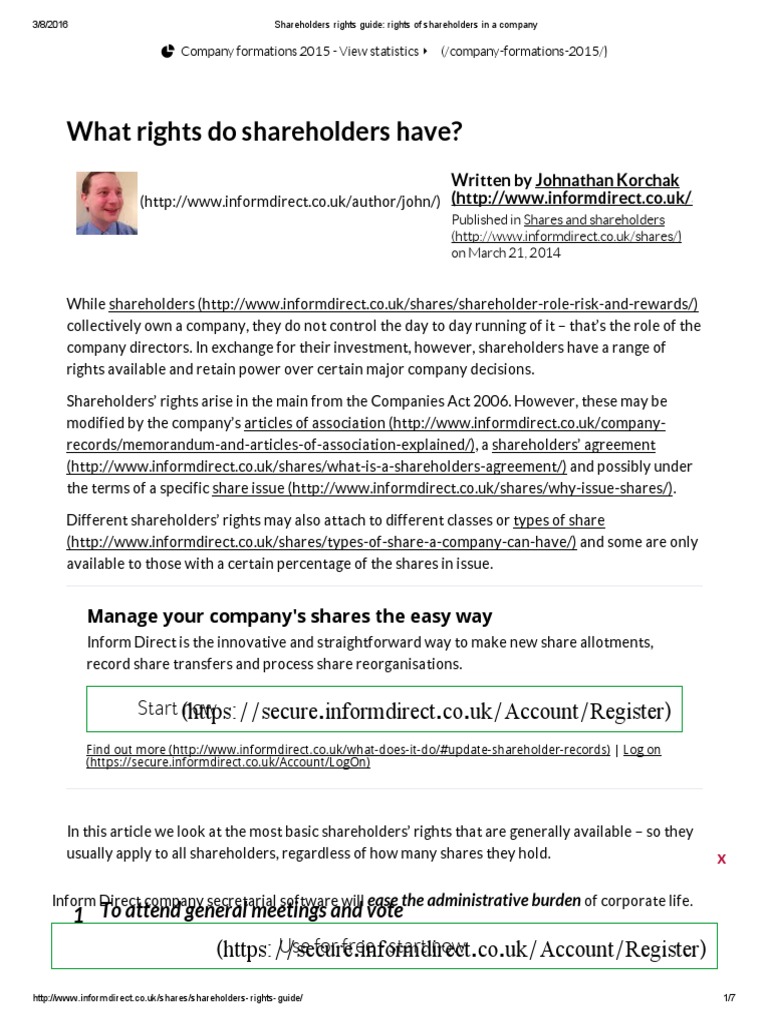 Shareholders Rights Guide - Rights of Shareholders in A Company ...