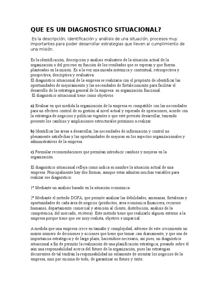 4° Clase Que Es Un Diagnostico Situacional | PDF | Cognición | Business
