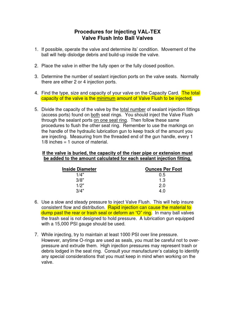 Val-Tex Valve Flush Procedure With High Lights - N | PDF | Valve ...