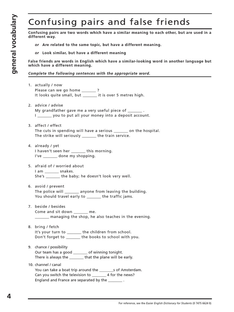 Confusing Pairs and False Friends | PDF