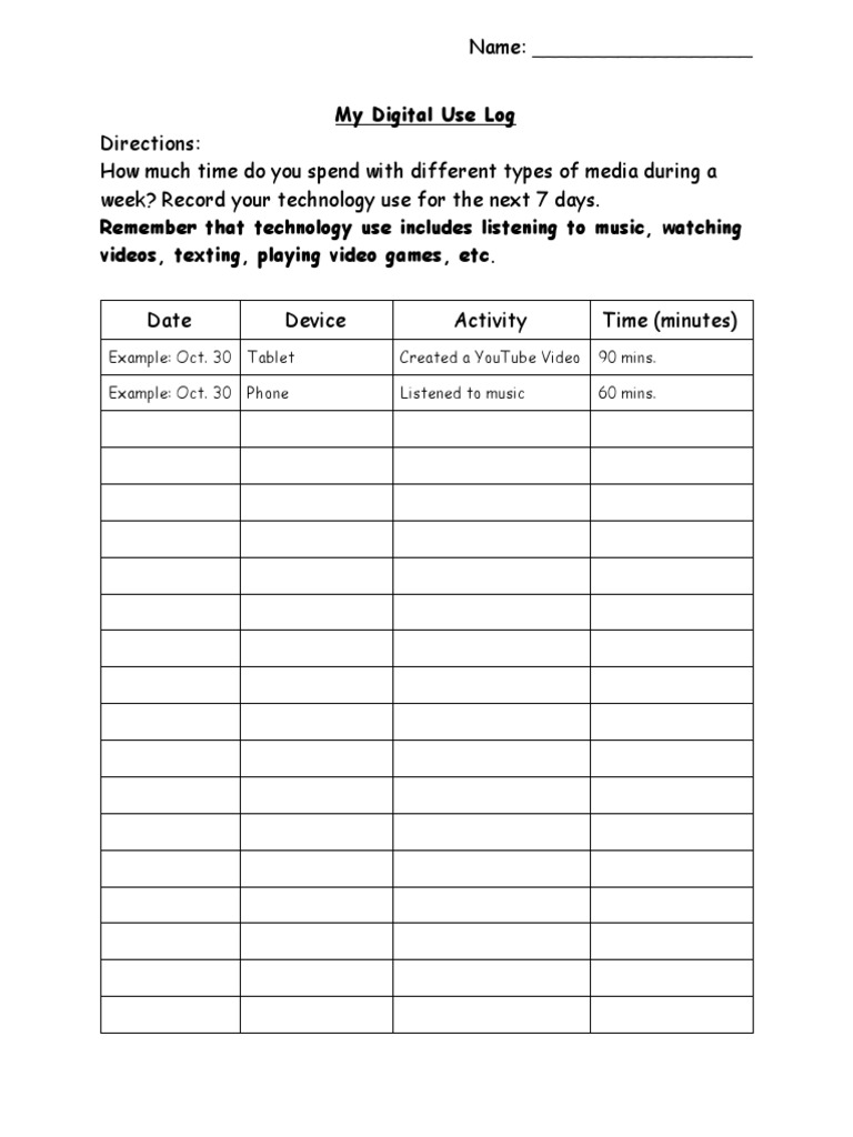 Weekly Digital Media Use Log | PDF