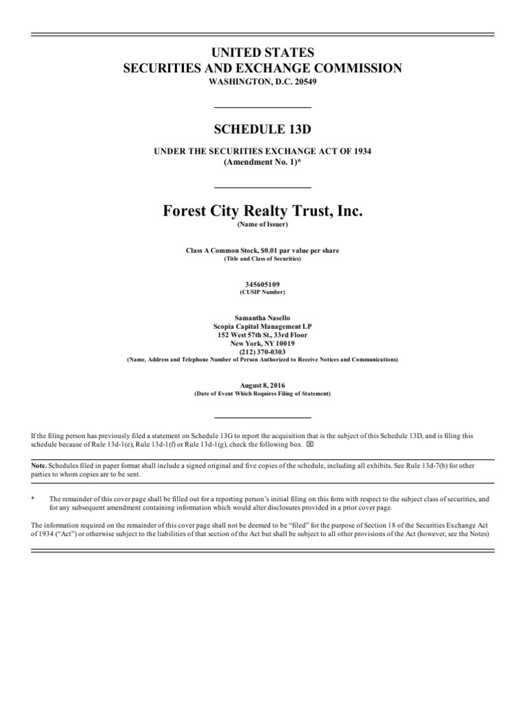 Scopia Capital Presentation On Forest City Realty Trust, Aug. 2016 ...