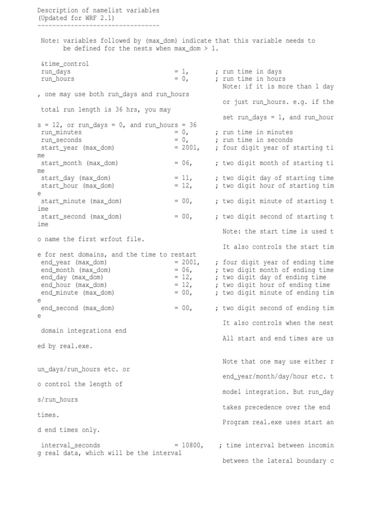WRF Namelist | PDF | Fraction (Mathematics) | Physics